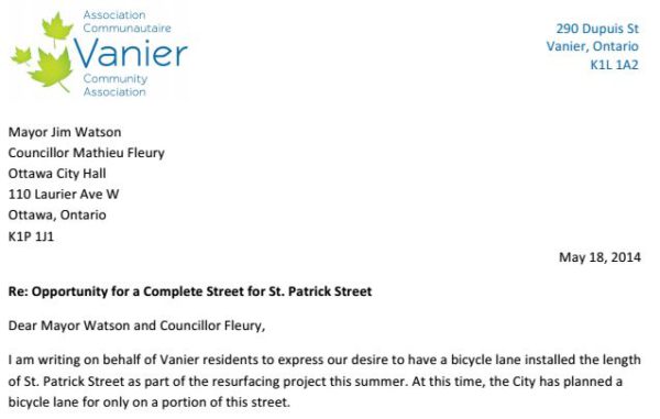 Vanier Community Association asks for bike safety on St. Patrick – Bike ...